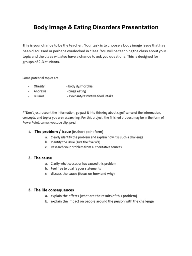 Body Image Project | PDF | Body Image | Eating Disorder