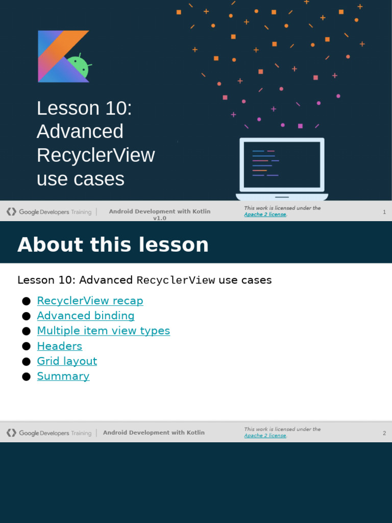 Lesson 10 - Advanced RecyclerView Use Cases | PDF | Android (Operating System) | Computer ...