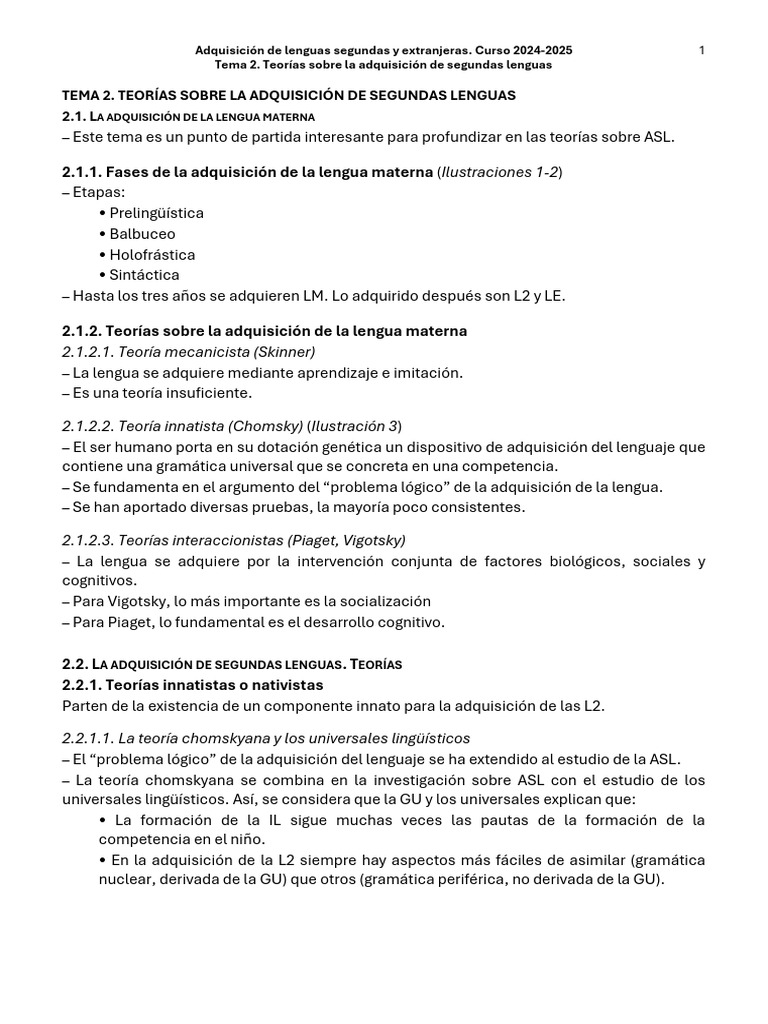 Teorías de Adquisición de Lenguas | PDF | Aquisición de idioma | Segundo lenguaje