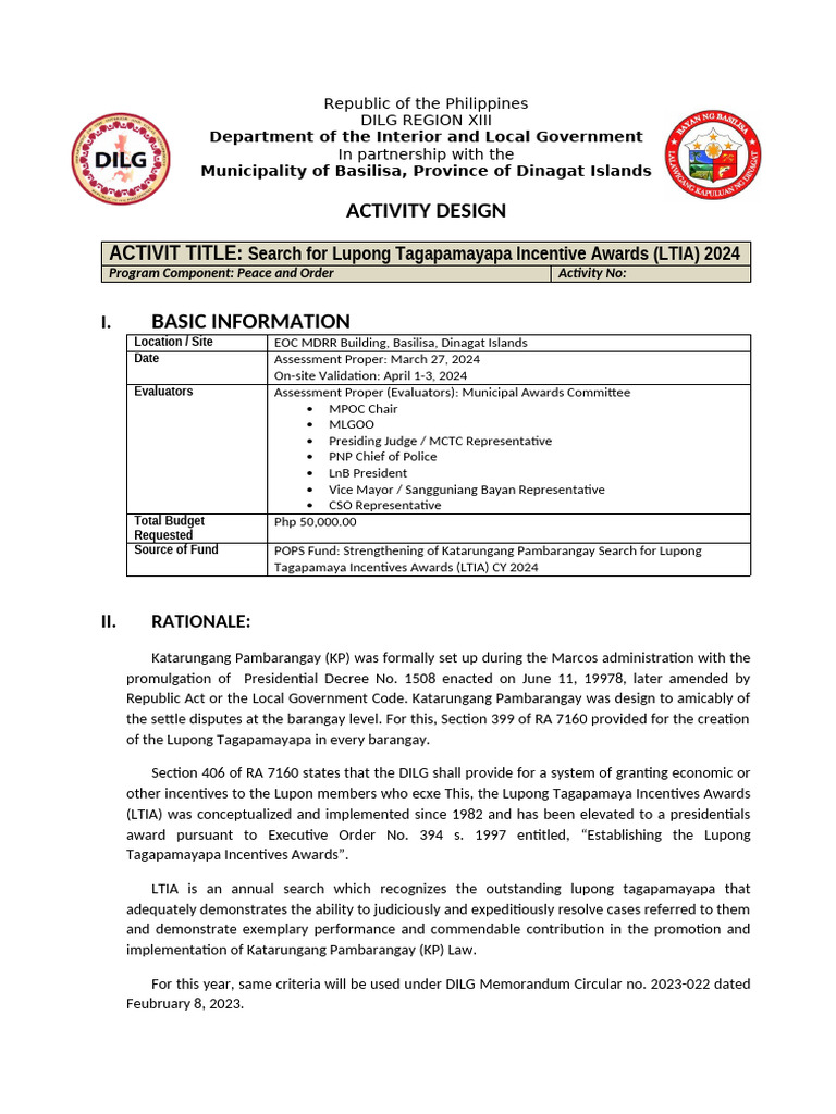 Activity Design For LTIA 2023 | PDF | Government