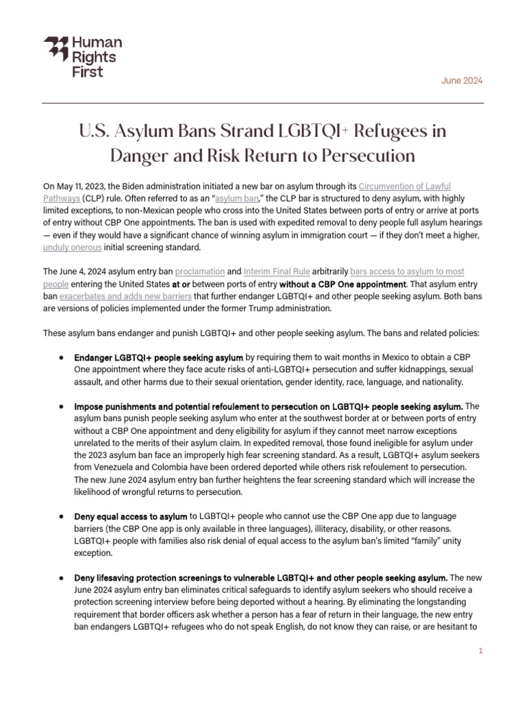Factsheet - Asylum Bans Strand LGBTQI Refugees - Final Formatted | PDF | Asylum In The United ...