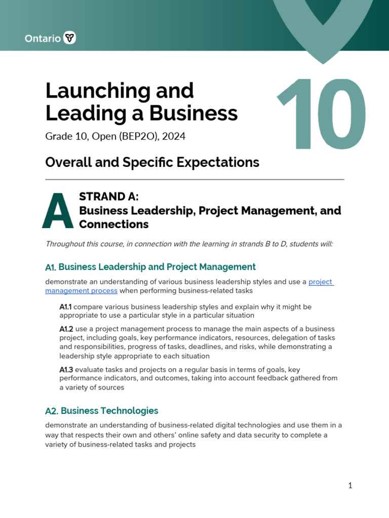 Launching and Leading A Business Grade 10, Open (BEP2O) | PDF ...