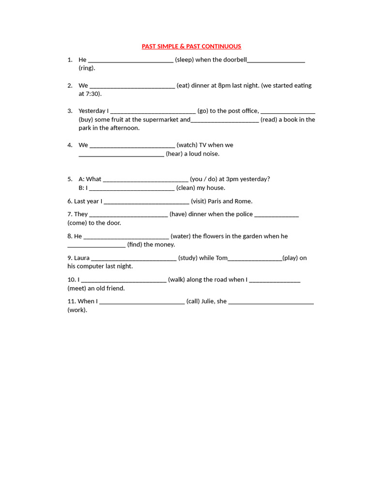 Past Simple and Continuous Exercises | PDF