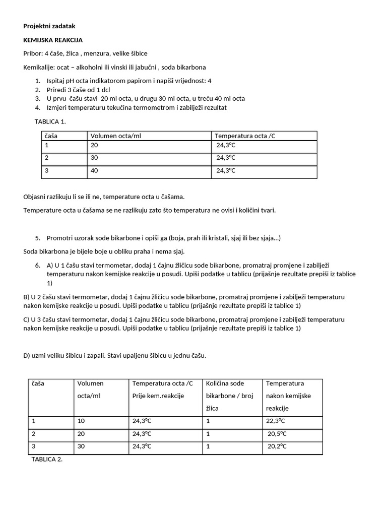 Projektni Zadatak.7.r.kem - Reakcije | PDF