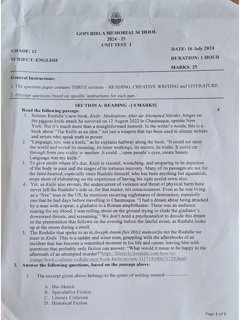 Grade12 Ut1 2024 | PDF