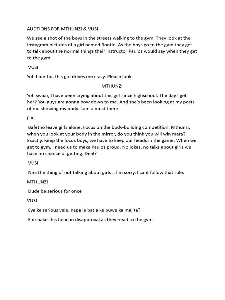 Auditions for Mthunzi & Vusi Script | PDF