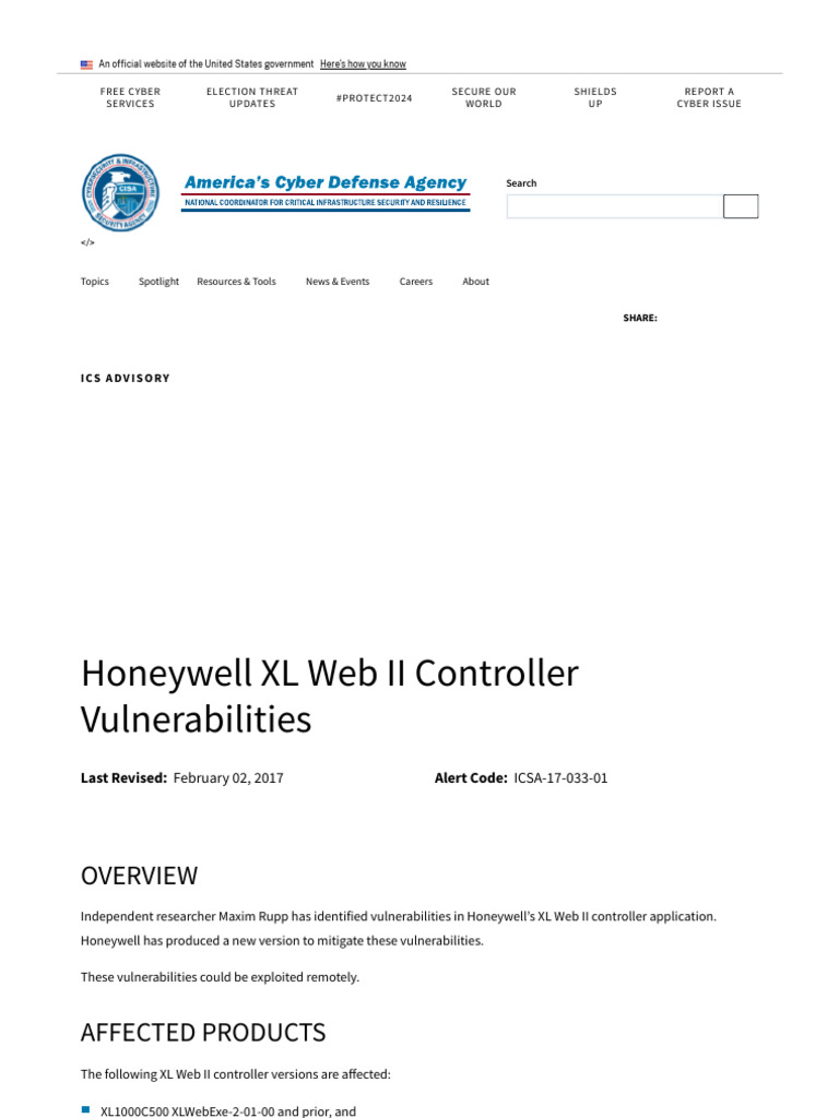 Honeywell XL Web II Controller Vulnerabilities - CISA | PDF | Security ...