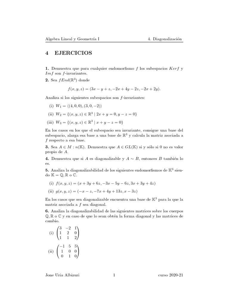 Tema 4 Ejercicios | PDF | Matriz (Matemáticas) | Teoría de la matriz