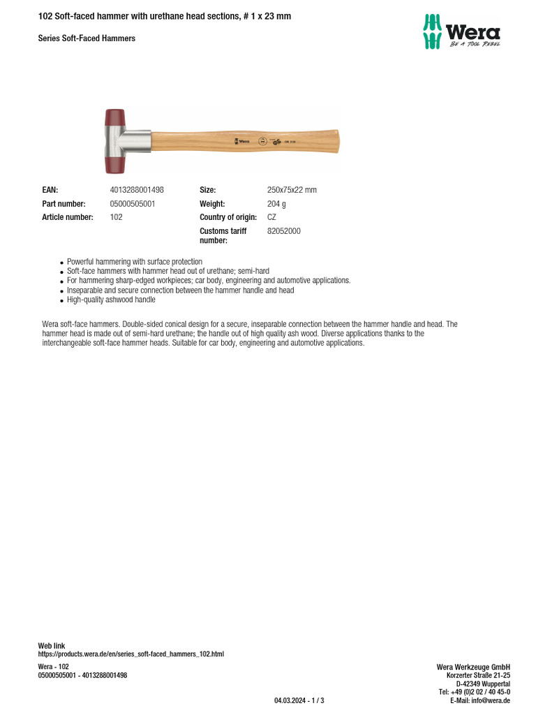 Series Soft-Faced Hammers: Ean: Size: Part Number: Weight: Article ...
