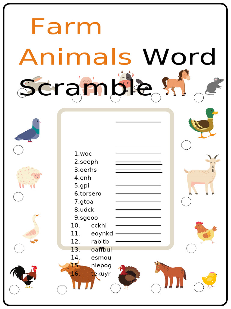 Farm Animals Word Scramble KIDS | PDF