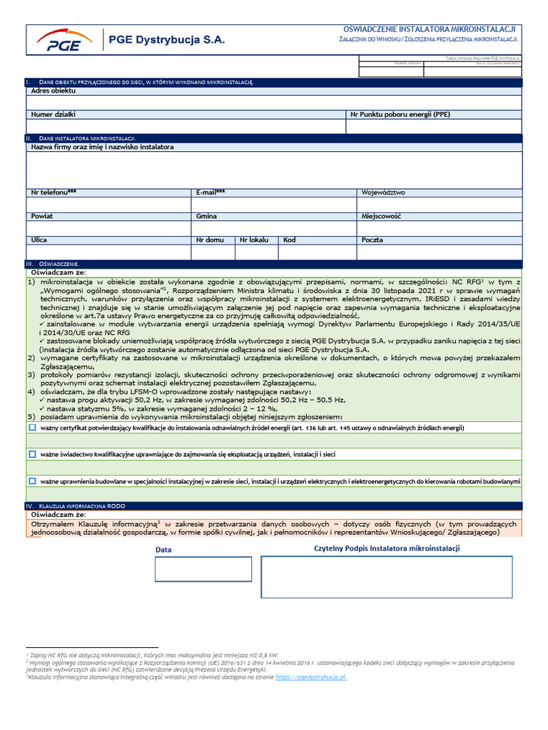 L WZM z4 Oswiadczenie Instalatora Mikroinstalacji ZM | PDF