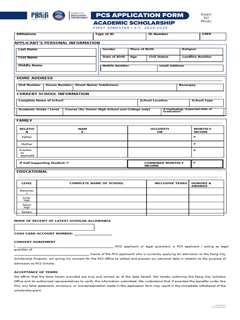 PCS APPLICATION FORM (ACADEMIC) v2 - 1ST SEM SY 24-25 | PDF