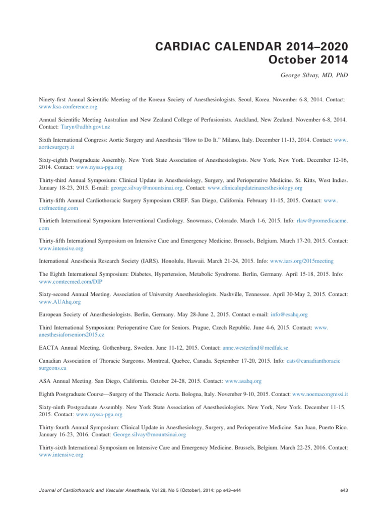 2014-2020 Cardiac Event Calendar | PDF | Medicine | Health Care