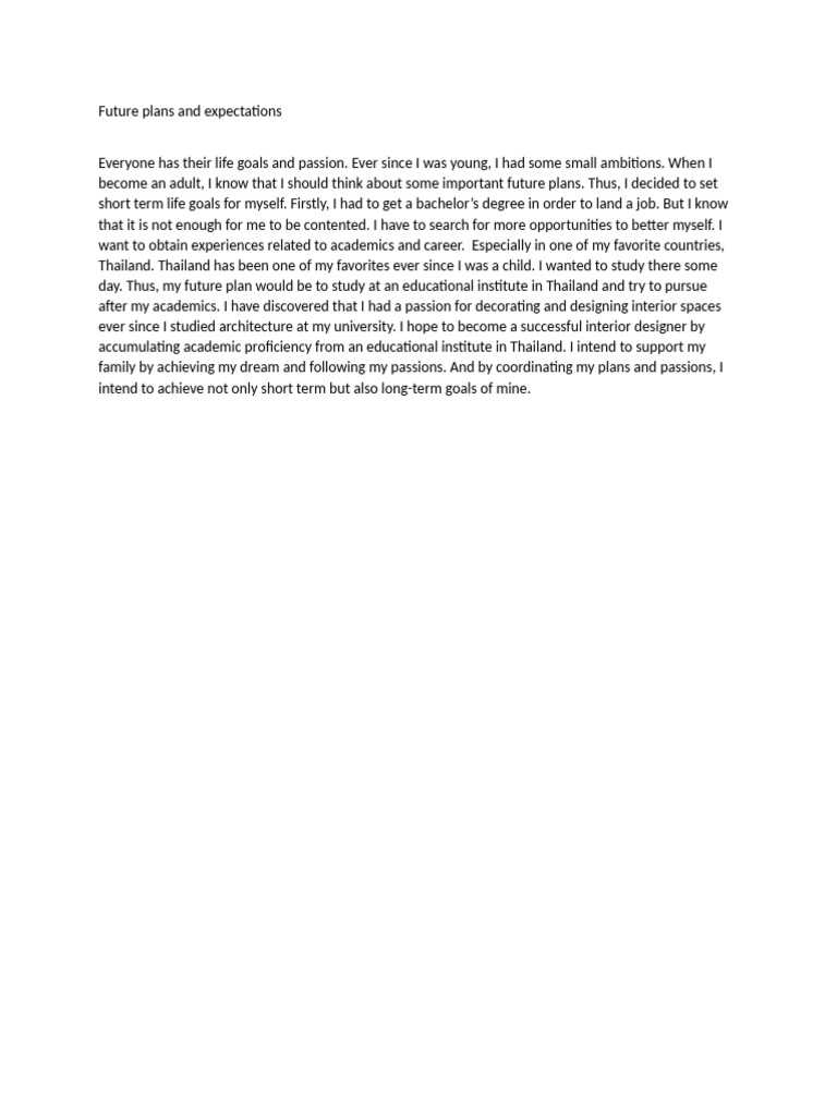 Future Plans and Expectations | PDF | Career & Growth