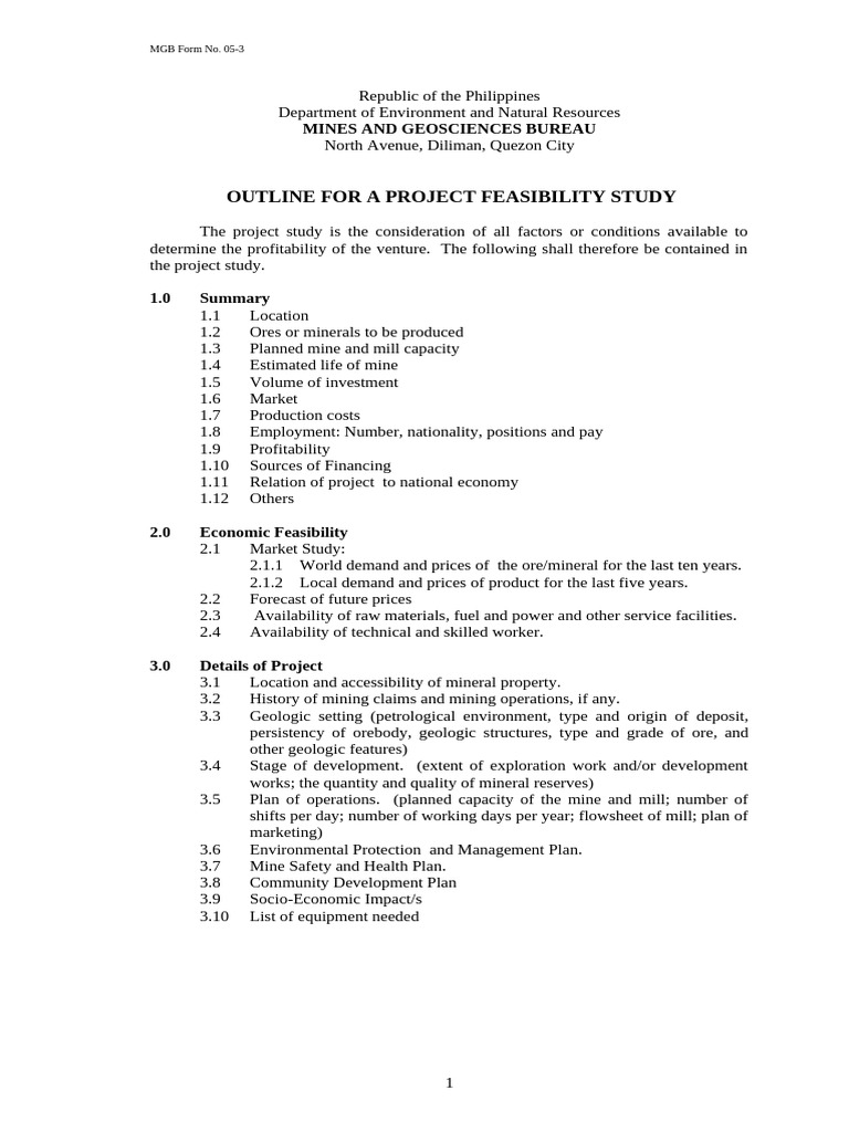 Outline For A Project Feasibility Study | PDF | Mining | Ore