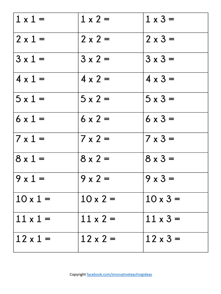FREETimesTablesAssessmentWorksheetsMultiplicationQuizTest 1 | PDF