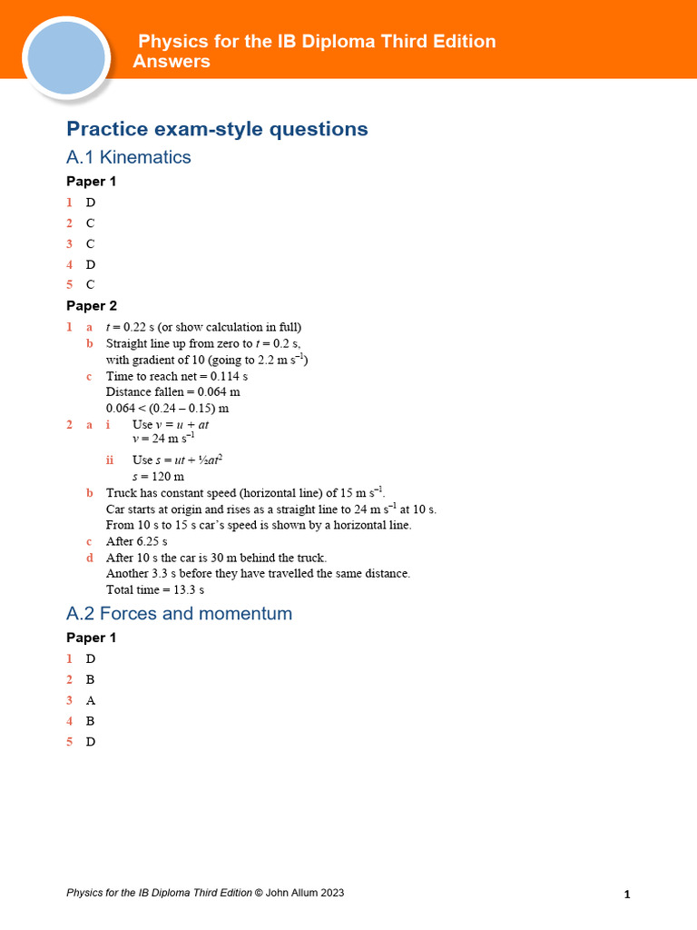 IB Physics Exam Style Practice Answers | PDF | Waves | Radioactive Decay