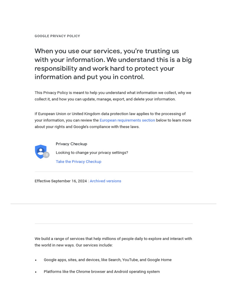 Google Privacy Policy Overview | PDF | Internet Privacy | Mobile App