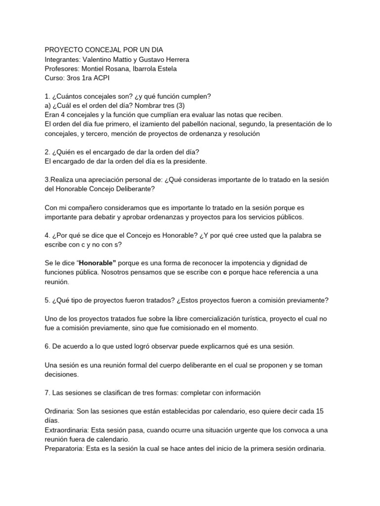 Proyecto Concejal Por Un Dia | PDF | Gobierno