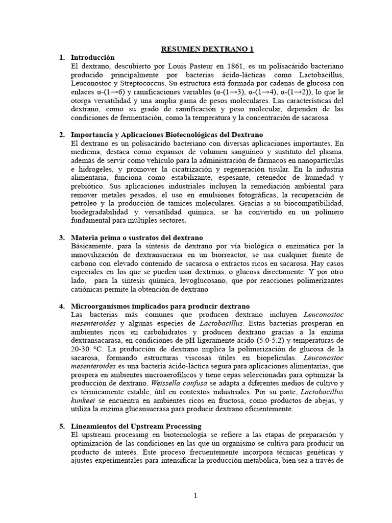 Dextrano I Resumen | PDF | Biología | Química