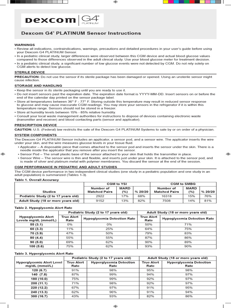 Dexcom g4 Platinum Sensor Package Insert | PDF | Hyperglycemia ...