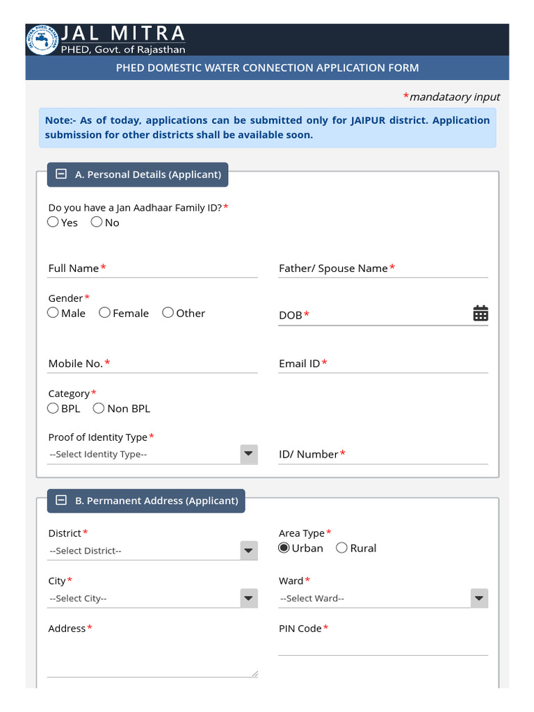 PHED Domestic Water Connection Form | PDF | Identity Document | Access ...
