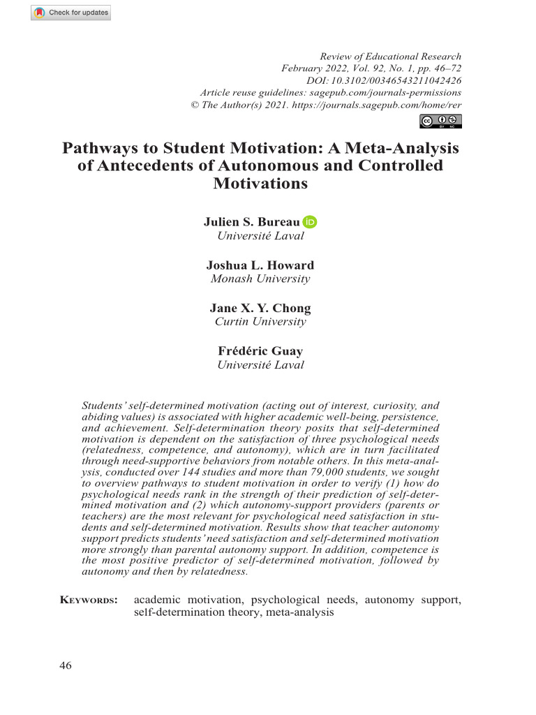 Bureau Et Al. - 2022 - Pathways To Student Motivation A Meta-Analysis ...