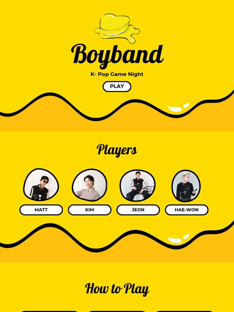 Yellow Black Fun Playful Illustration K-Pop Idol Boyband Game Night Presentation .PDF | PDF