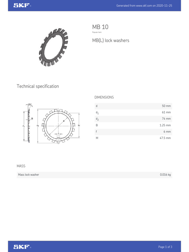 SKF MB 10 Fisa Tehnica | PDF