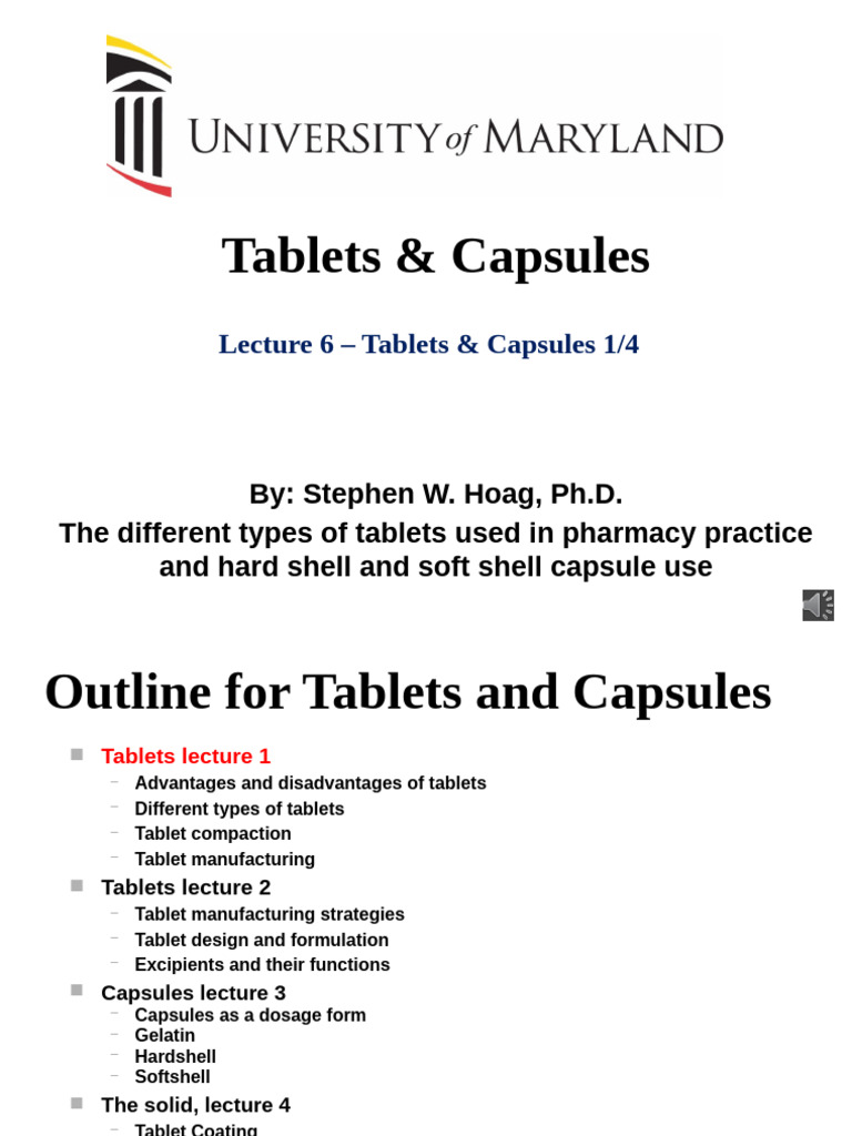 Tablets & Capsules Lec 1 of 4 | PDF | Tablet (Pharmacy) | Pharmacy