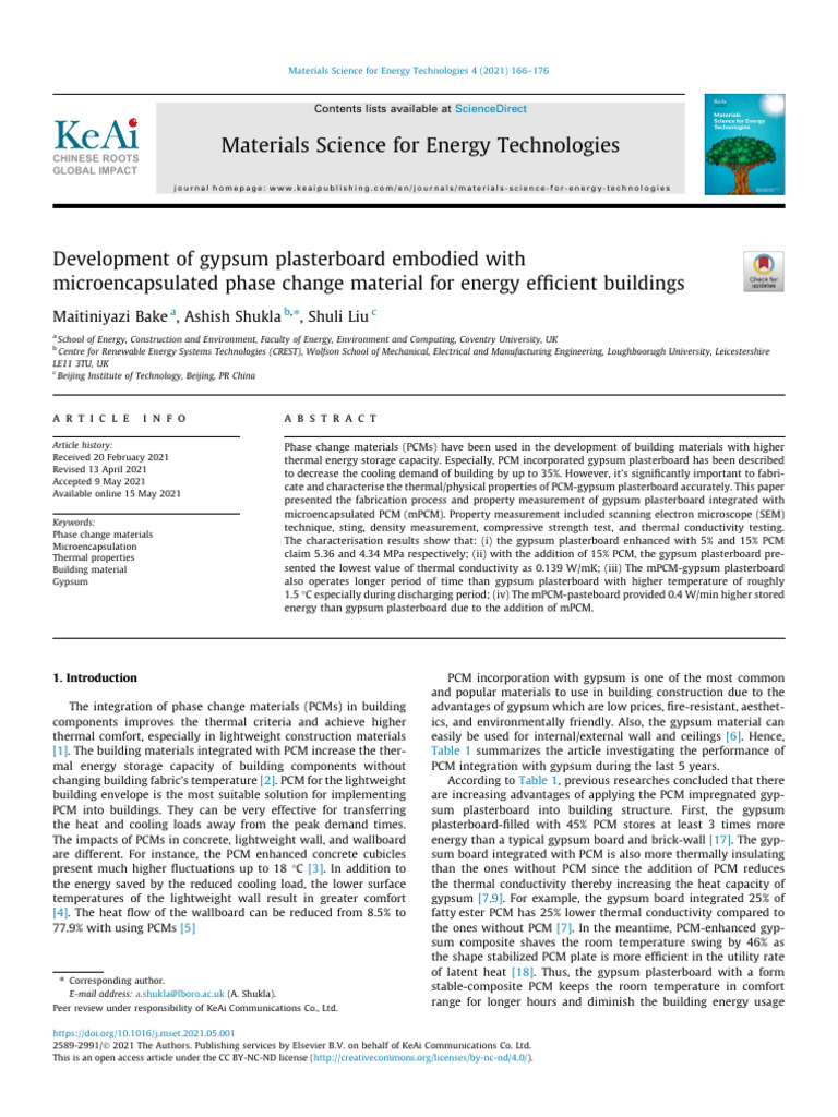 PCM-Enhanced Gypsum Plasterboard Analysis | PDF | Drywall | Scanning ...