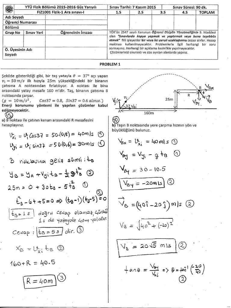 Fizik1 1.vize Cevap Anahtari | PDF
