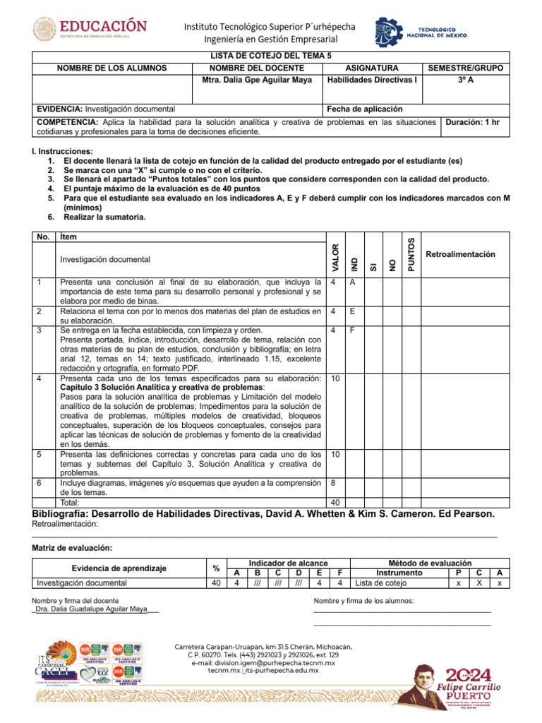 Lista de Cotejo Inv. Doc T5 HDI | PDF | Evaluación | Aprendizaje