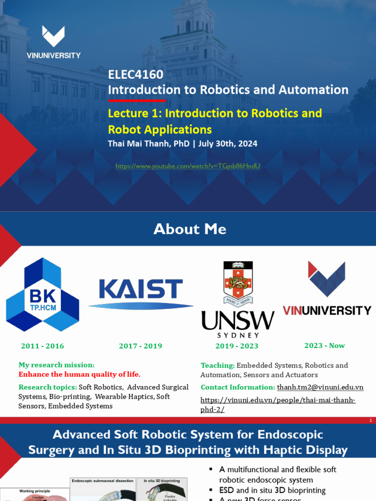 ELEC4160 - Part 1 - Introduction To Robotics and Robot Applications | PDF | Robotics | Robot