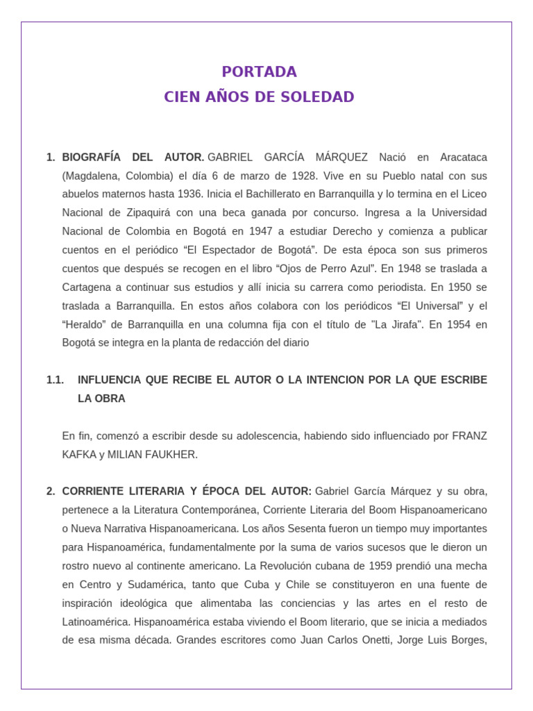 Cien años de soledad: Influencias y trama | PDF | Literatura en español