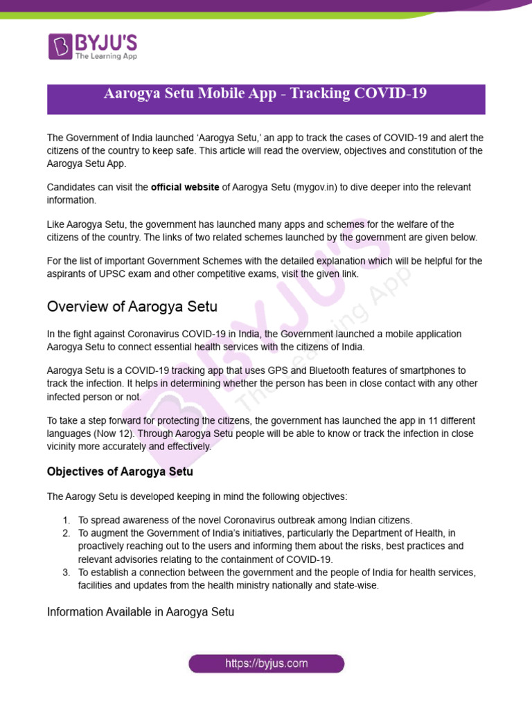 Aarogya Setu Mobile App Tracking COVID 19 | PDF | Computing