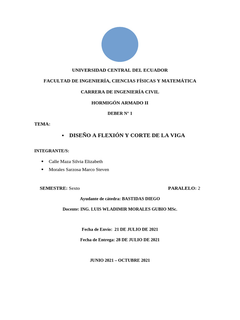Deber N1 Hormigon Armado II | PDF | Ciencias fisicas | Ingeniería de Edificación