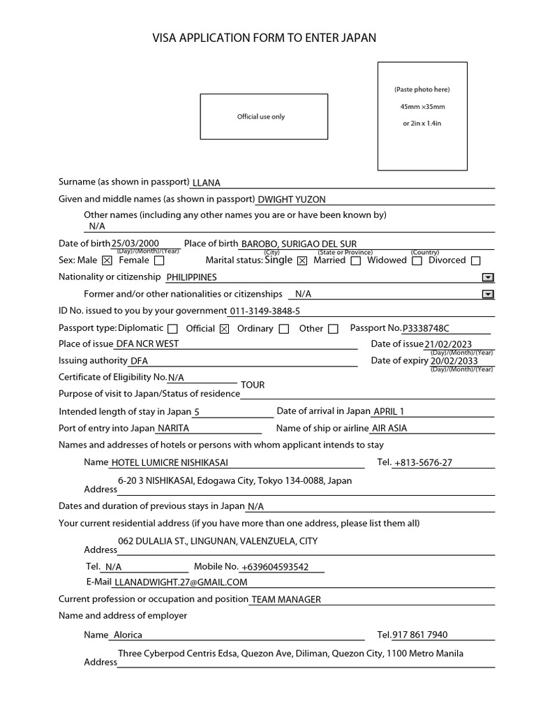 Japan Application Form | PDF | Travel Visa | Passport