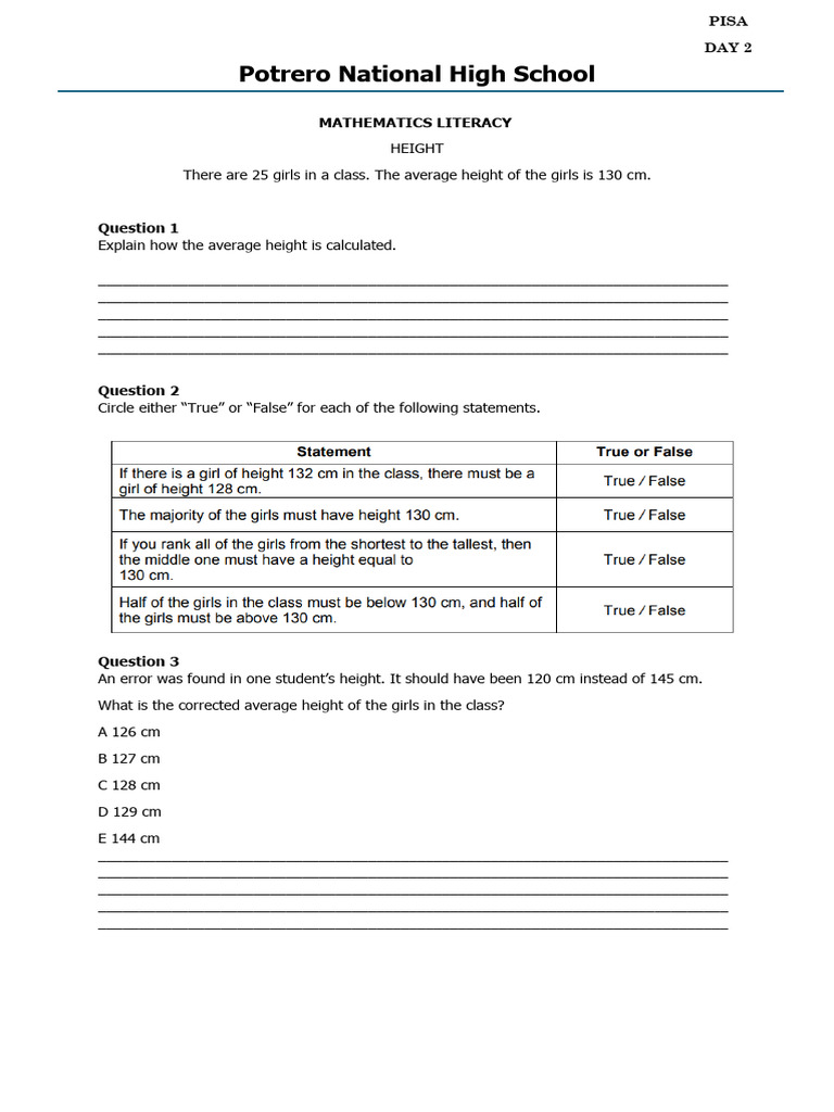 Pisa Question Day2 Students-Copy Potreronhs | PDF