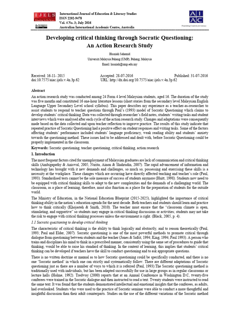 Developing Critical Thinking Through Socratic Questioning | PDF ...