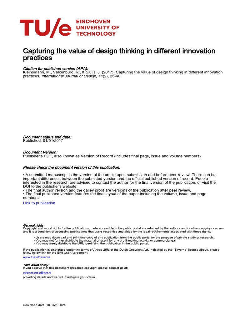 Capturing The Value of Design Thinking in Different Innovation Practices | PDF | Design Thinking ...
