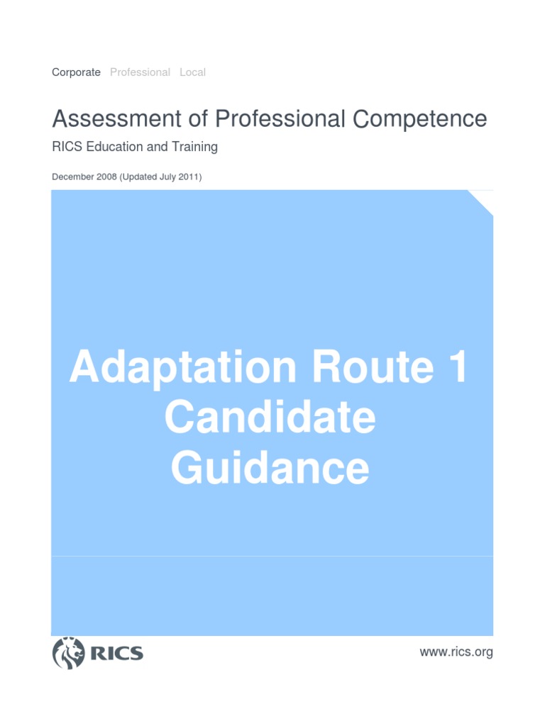 Adaptation Route 1 Candidate Guidance: Assessment of Professional ...