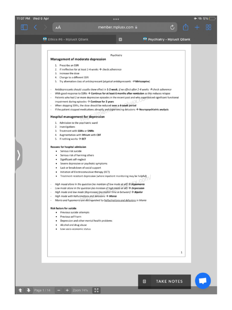 Psychiatry Notes | PDF