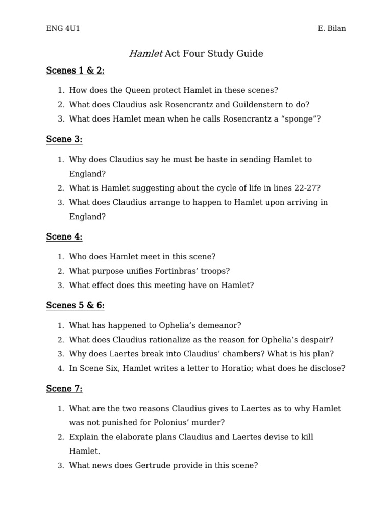 Hamlet Act Four Study Guide | PDF