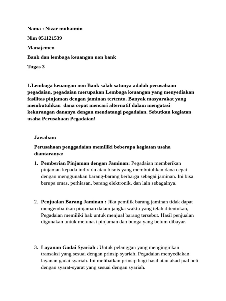 Tugas 3 Bank Dan Lembaga Keuangan Non Bank Nizar | PDF