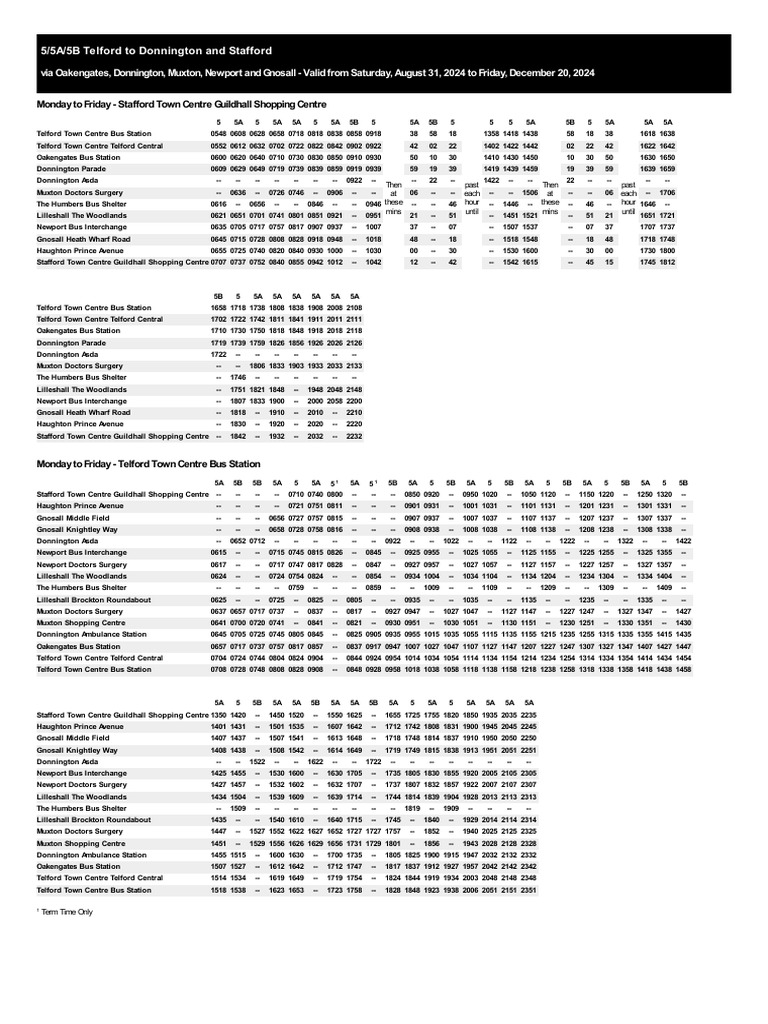 5 5A 5B Telford To Donnington and Stafford From 31 Aug 2024 | PDF ...