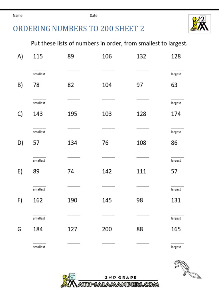 Number Ordering Practice Sheet | PDF