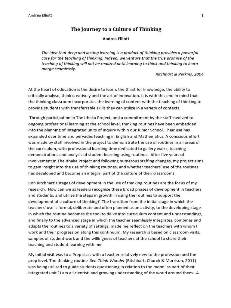 Developing a Thinking Culture in Classrooms | PDF | Teachers | Learning