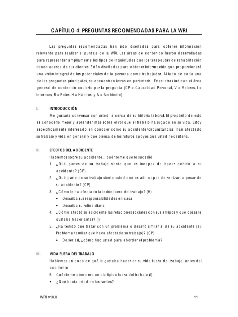 Preguntas para Evaluar la WRI | PDF | Social Science