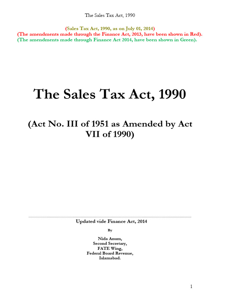 Sales Tax Act 1990: Updated 2014 Amendments | PDF | Taxes | Excise